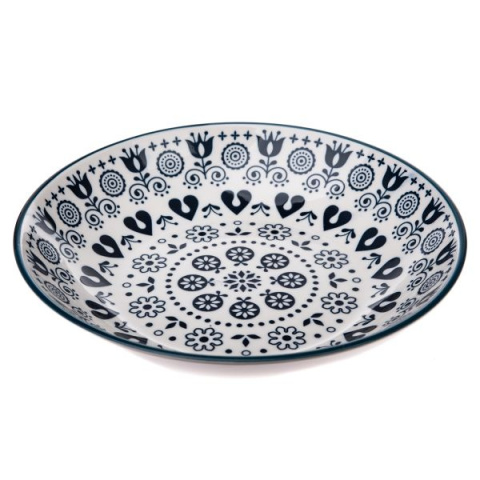 Talerz obiadowy głęboki porcelanowy okrągły granatowy kwiaty Dakls Home ...